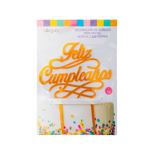Cake Topper Feliz Cumpleaños Dorado | glomarpasteleria