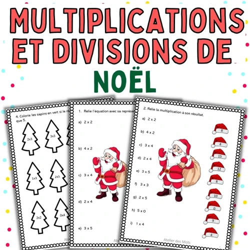 Multiplication et division de Noël 3e ou 4e année | Atelierdemots
