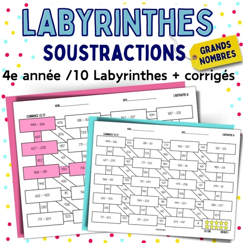 Labyrinthes Soustraction de grands nombres | Atelierdemots