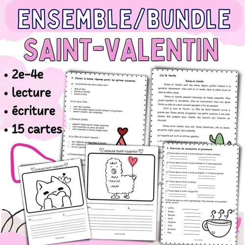 Lecture et cartes St Valentin - ensemble / bundle 2e à 4e année ...