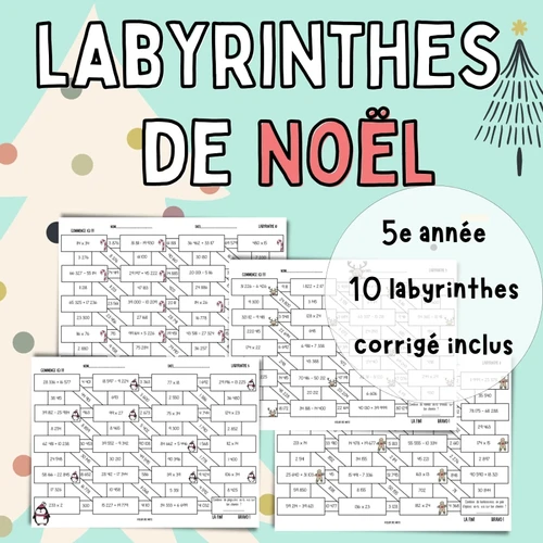 Labyrinthes Math Noël 5e année | Atelierdemots