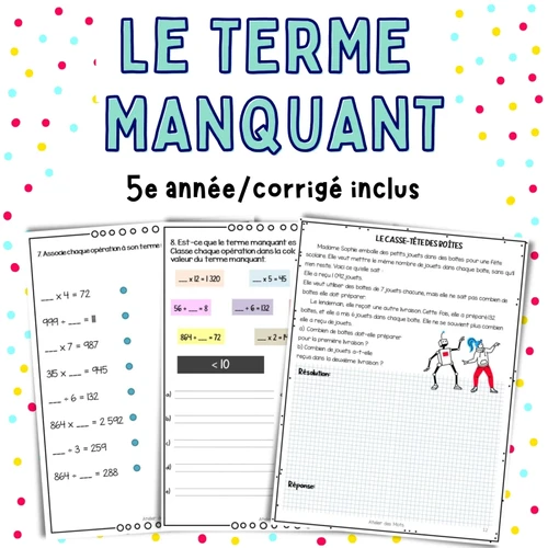 Le terme manquant 5e année | Atelierdemots