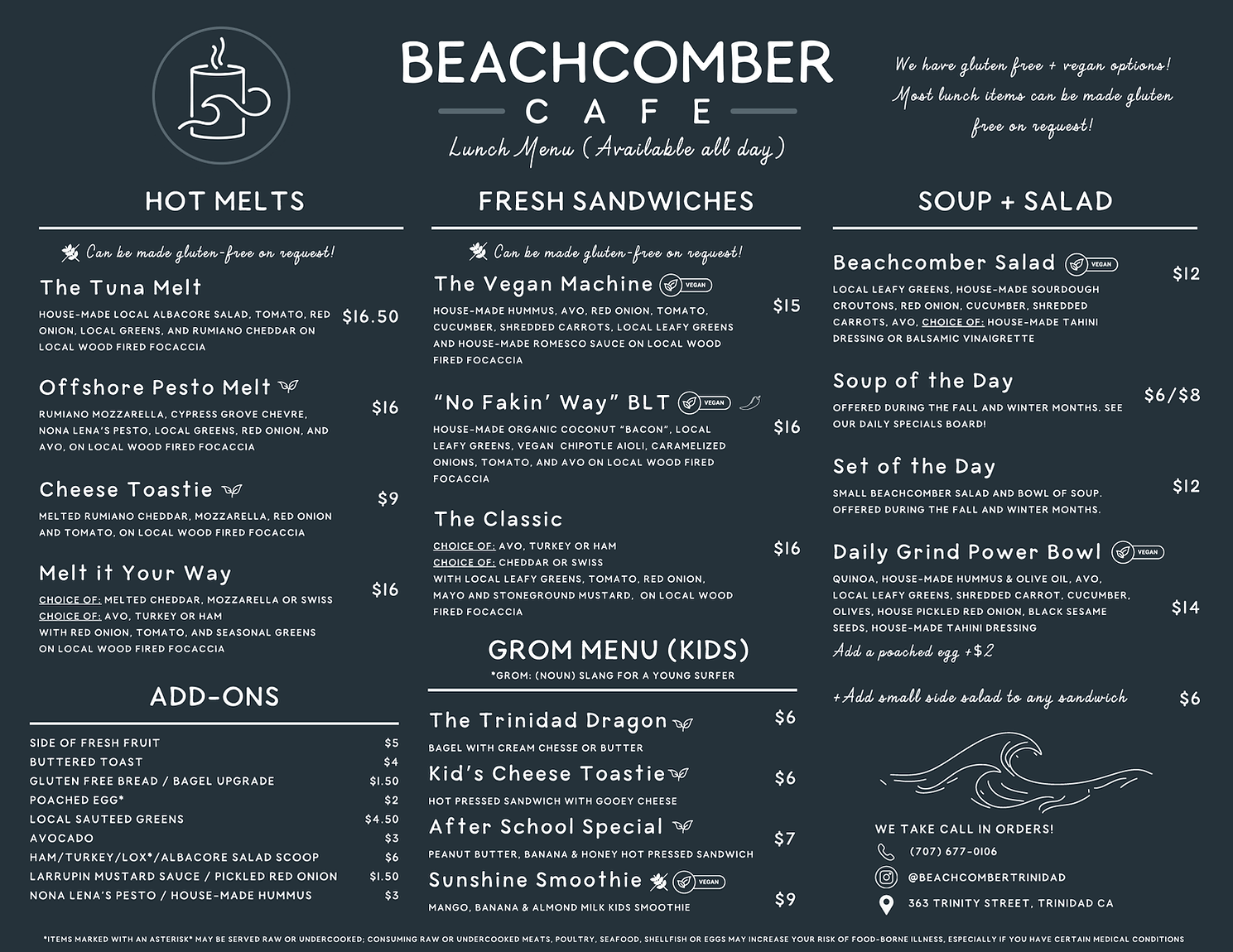 Menu | Beachcomber Cafe