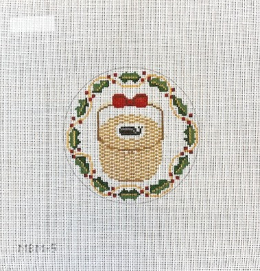 Nantucket Basket Ornament with Holly Border | NeedlepointObsession