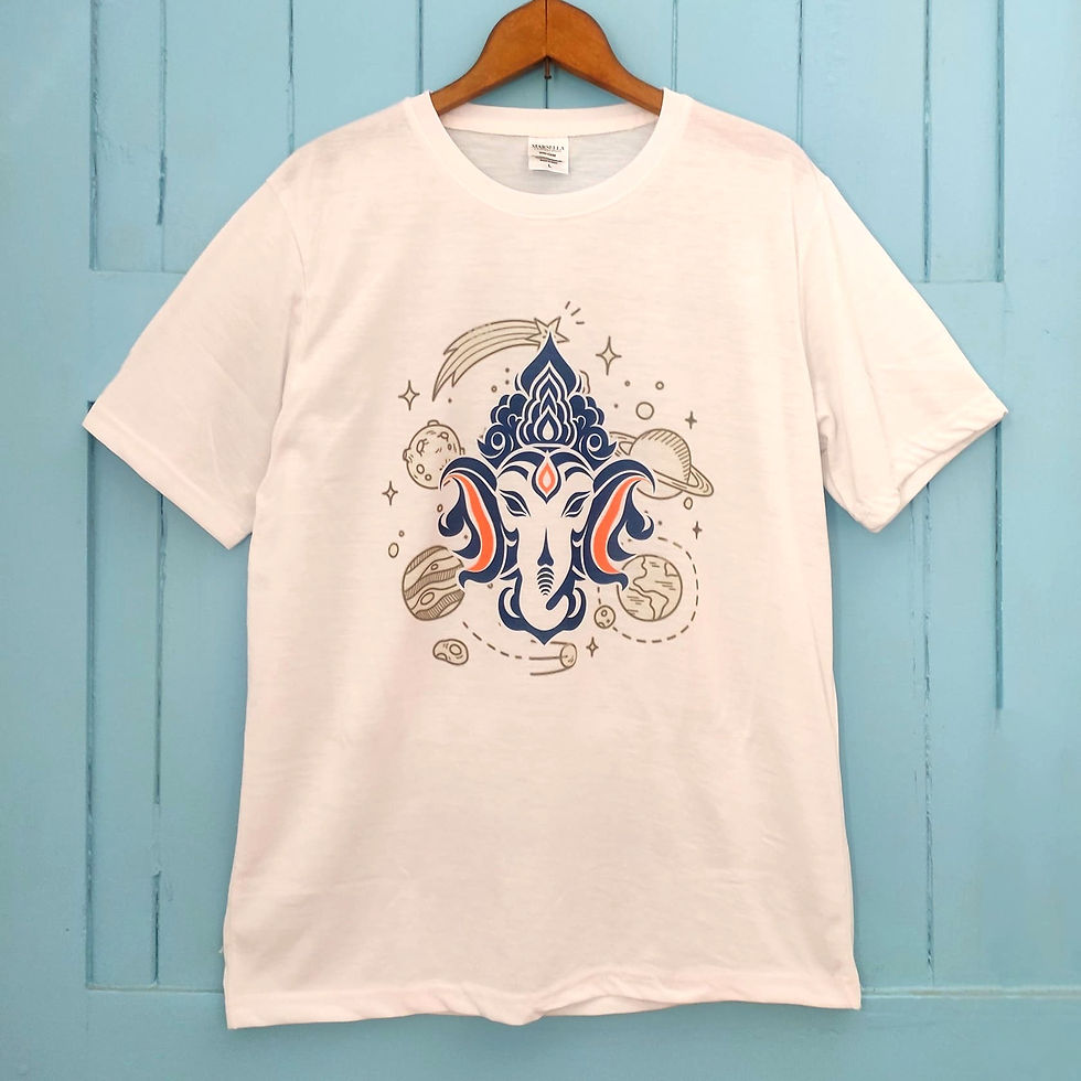 Lord Ganesha Universe Design White Polycot Tshirt | Festive Hues