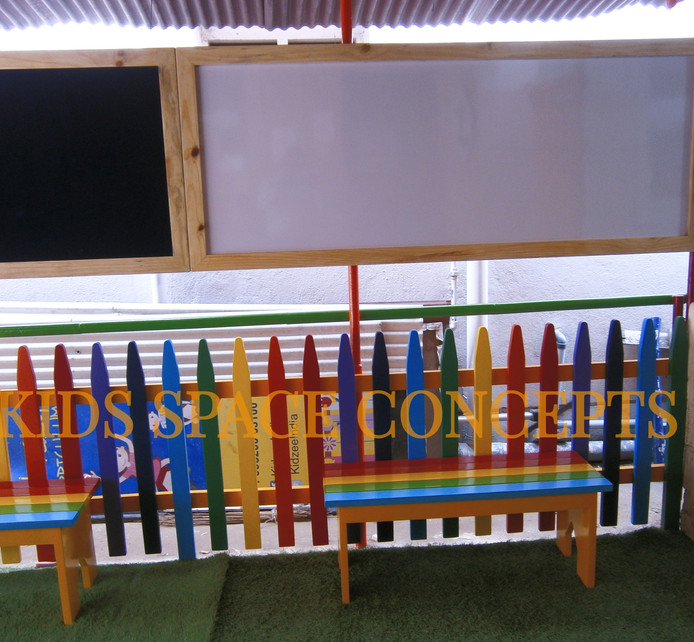 Rainbow Fence with Rainbow Benches