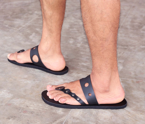 Men Zero Drop Leather Slides - Galaxy | Calpas Handmade