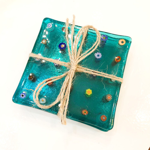 Set of Four Teal Coasters | St Ives Glass Studio