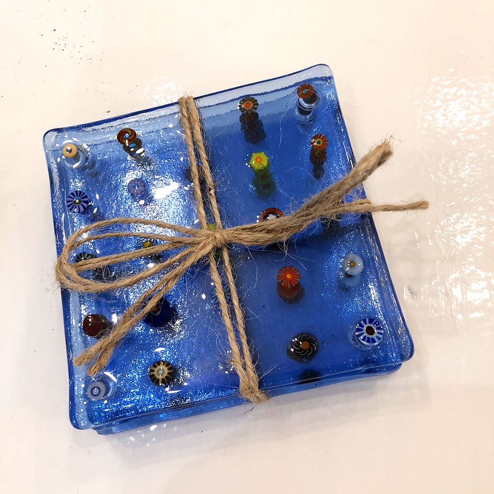 Set of Four Blue Coasters | St Ives Glass Studio