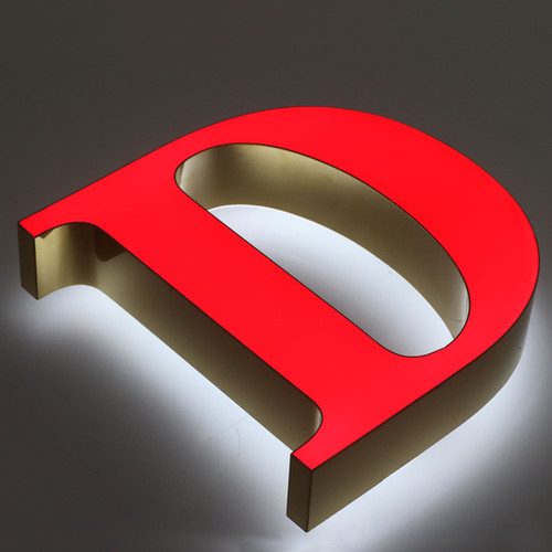 double side light channel letter with red face and golden return ...