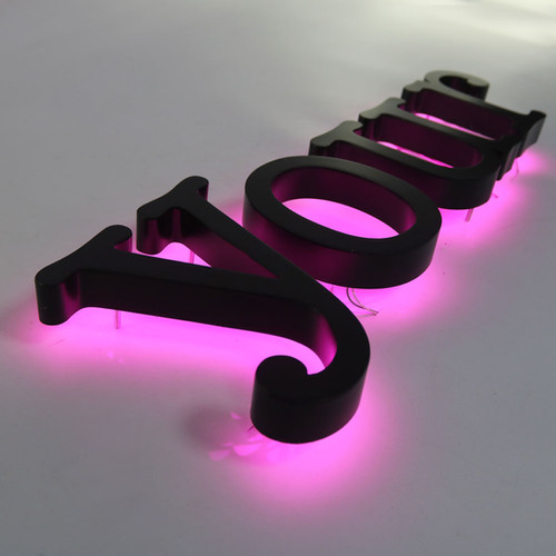 purple lighting black led letter ,company name signage,backlit channel ...