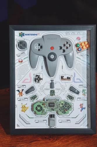 Disassembled Nintendo N64 Controller, Disassemble Game Art, Frame Wall ...
