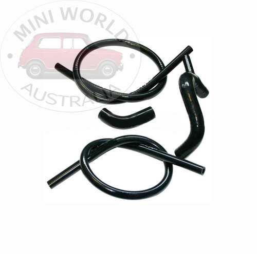 Hose kit for Mk2 Mini 850/998/1100cc silicone black | Mini World Australia