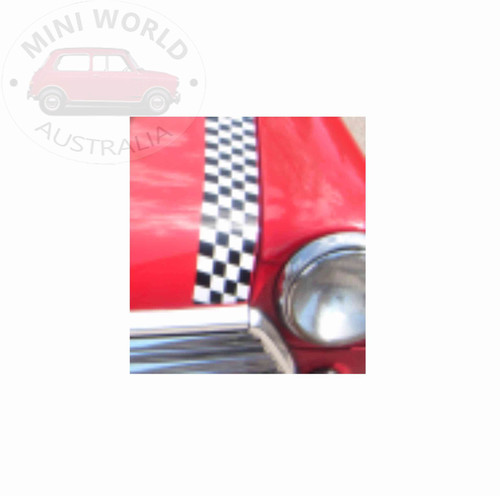Bonnet stripes stickers black & white chequered | Mini World Australia