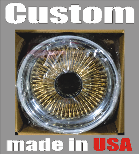 Lowriders 13 x 7" Classic Mini 100 x spokes Custom made Gold wire Mag ...