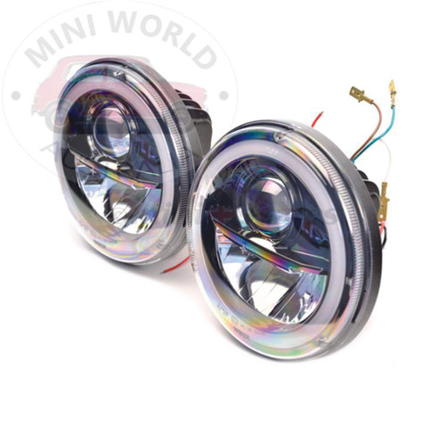 Mini and Moke pair of LED headlamps black for LHD Classic Mini cars ...