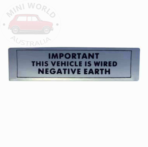 Negative Earth label sticker | Mini World Australia