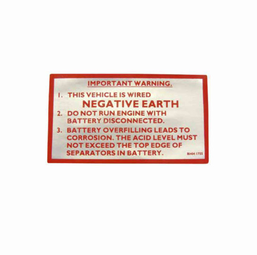 Negative earth label sticker (red/silver) | Mini World Australia