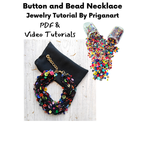 Button Necklace Tutorial, Button Jewelry Tutorial, PDF Tutorial, Video Tutorial, | priganart