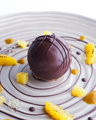 Plant-based dark chocolate & orange sphere | Pivotal Foods