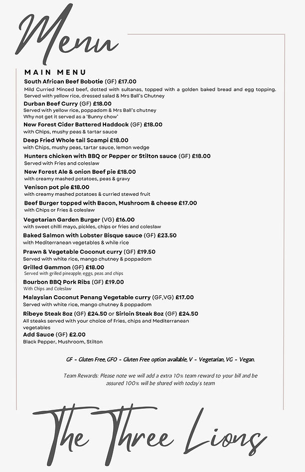Lunch & Dinner | The Three Lions