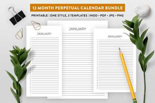 Perpetual Calendar Bundle | 8.5x11, 6x9, 5x10 Printable 12 Month ...