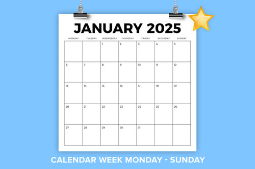 2025 Square BOLD 12x12 MONDAY to SUNDAY Calendar Template | Running ...