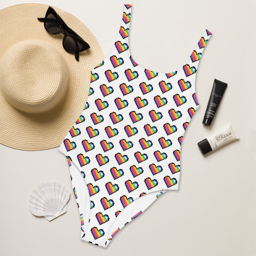 8-Bit Rainbow Heart One-Piece Swimsuit | Running With Foxes