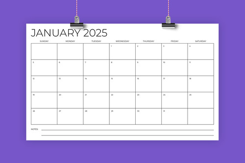 2025 8.5 x 14 Inch Thin Sans Serif Calendar Template | Running With Foxes