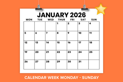 2026 8.5 x 11 Inch Large Number MONDAY to SUNDAY Calendar Template ...