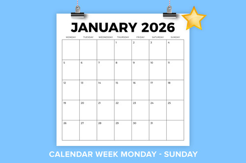 2026 Square BOLD 12x12 MONDAY to SUNDAY Calendar Template | Running ...