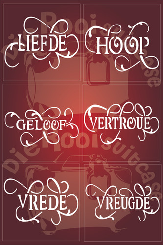 Geloof, Hoop, Liefde, Vrede, Vreugde, Vetroue Coaster blocks | Die Rooi ...