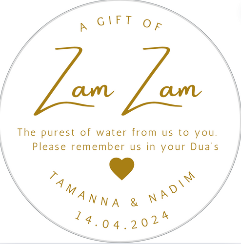 50mm ZAM ZAM sticker Labels for Wedding Favours with Custom Names and ...
