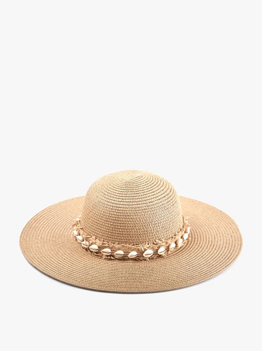 Wide brim straw hat with seashell band in natural | Brim & Boulevard