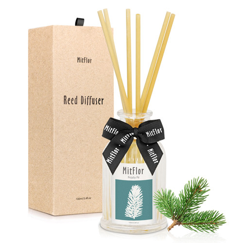 MitFlor Frosty Fir Reed Diffuser Set with Natural Rattan Sticks | Mitflor