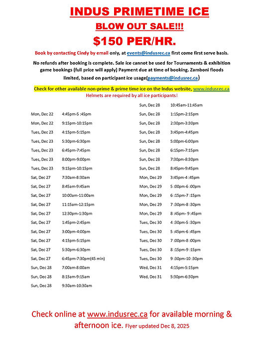 Indus Recreational Centre, hockey 225155 Range Road 281A Indus Alberta