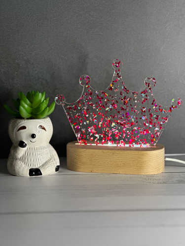 Dark Pink Glitter Crown Personalised LED Lights | Little Treasures and ...