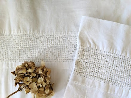 Shamrock Crochet Insert Full Flat Sheet and Case White Cotton ...