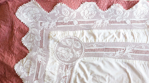 Vintage Queen Flat Sheet Wide Crochet 38in Turnback Cotton ...