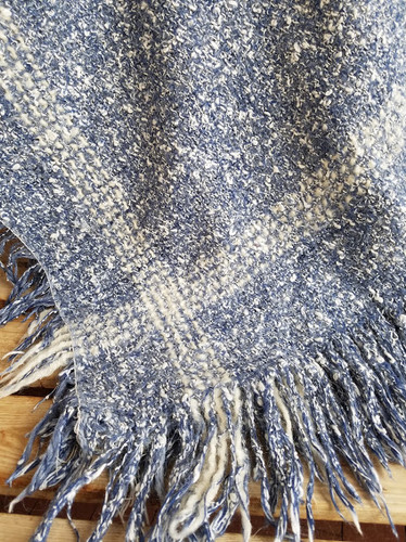 Wool Lap Blanket Throw~Denim Blue and Cream