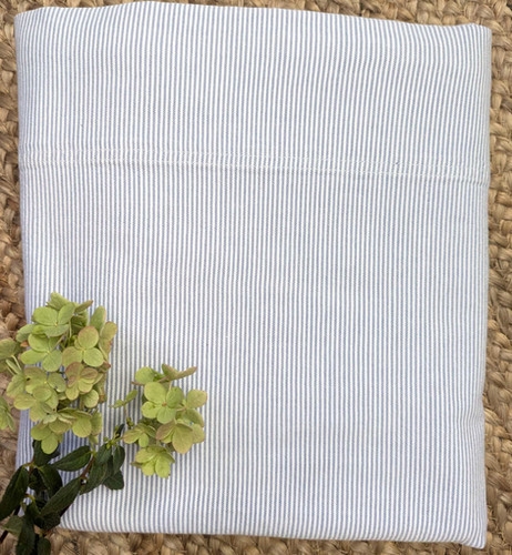 Ralph Lauren Oxford Striped Flat Twin Sheet Blue White | chickadeevintage