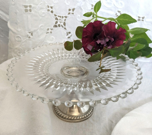Mini Crystal Plate Sterling Silver Pedestal Duchin Creation Hobnail 6 ...