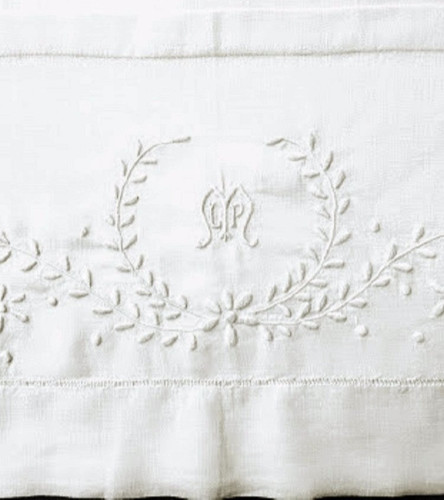"LPM" Vintage Linen Sheet Full Double White Embroidery Monogram Cotton ...