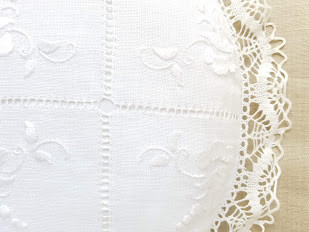 Tea Cozy Linen Embroidered Crochet Trim | chickadeevintage