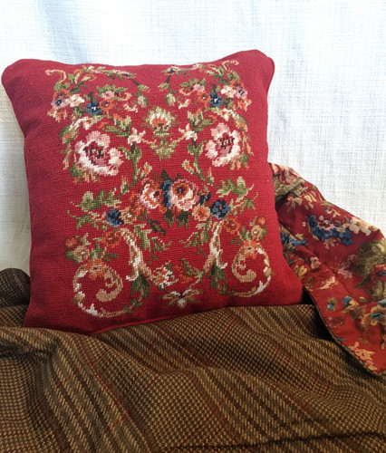 CHAPS Summerton Needlepoint Pillow Floral Red Velvet 16in ...