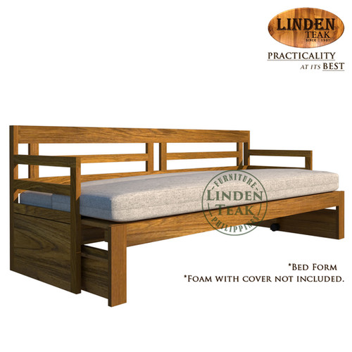 Handcrafted Solid Teak Wood Front-Pull Sofa Bed Furniture | Linden Teak Furniture Philippines