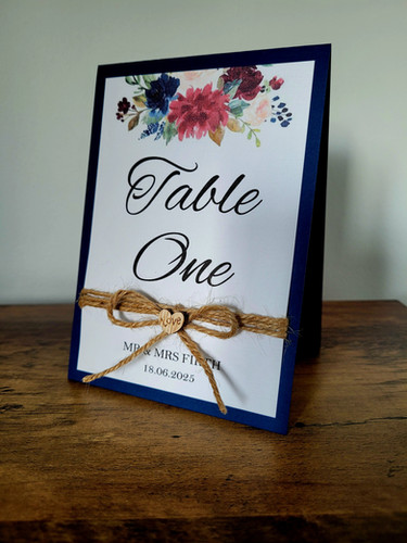 Rustic Heart Burgundy & Navy Design Personalised Table Number Tent ...