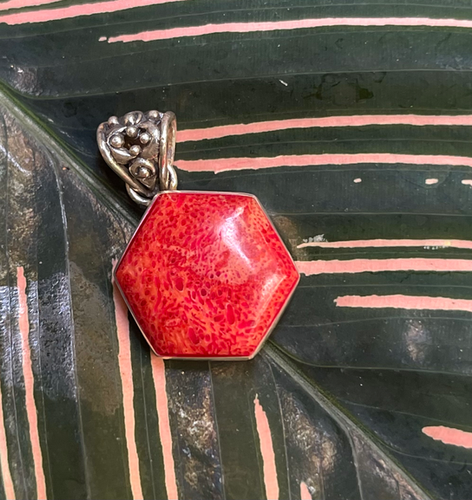 Coral Pentagon Pendant | Silver Sentiments