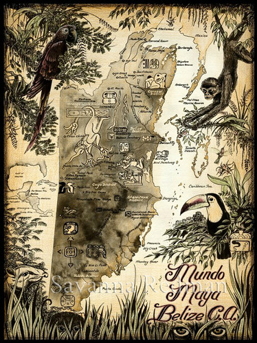 Hand-Drawn Antique-Style Map of Belize - Fine Art Print