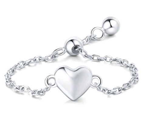 Sterling Silver adjustable Heart Chain Ring | ClawaBear
